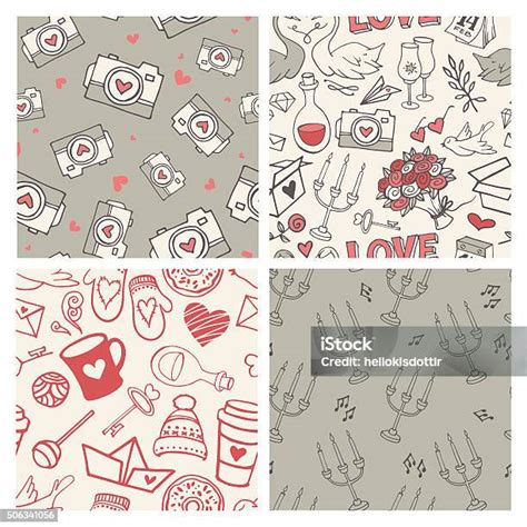 ชุดรูปแบบวันวาเลนไทน์ 4 แบบ ภาพประกอบสต็อก ดาวน์โหลดรูปภาพตอนนี้ กระดาษ วัสดุ กลางวัน