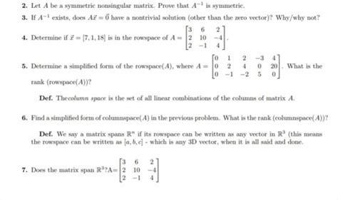 solved 2 let a be a symmetric nonsingular matrix prove