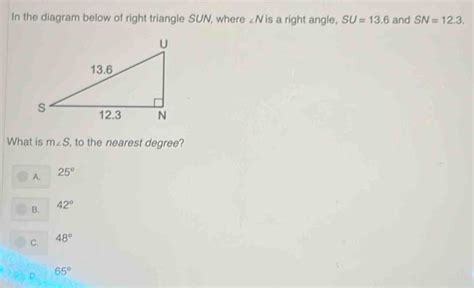 Solved In The Diagram Below Of Right Triangle Sun Where ∠ N Is A