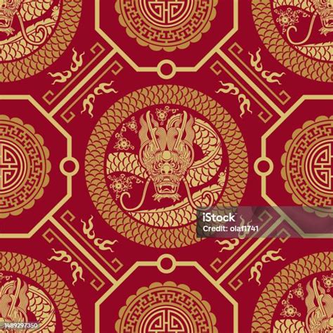 원활한 패턴 행복한 중국 새해 2024 아시아 요소가 있는 드래곤 조디악 표지판은 색상 배경에 스타일을 잘라냅니다 2024년에 대한 스톡 벡터 아트 및 기타 이미지 Istock