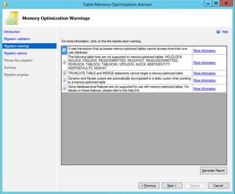 Sql Server 2014 Memory Optimization Advisor Database Journal