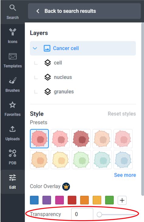 adjust an icon s opacity transparency biorender help