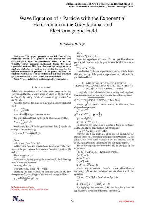 Pdf Wave Equation Of A Particle With The Exponential Hamiltonian In The Gravitational And