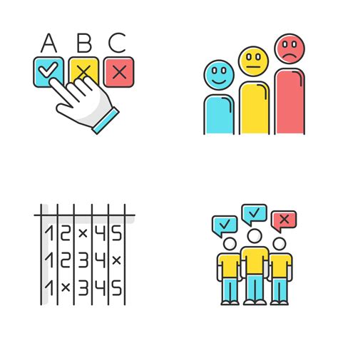 Survey Color Icons Set Choosing Correct Option Customer Satisfaction Level Positive And