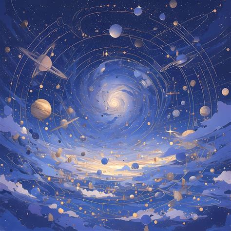 Premium Photo Surreal Cosmic Vortex With Planets And Stars In Midnight Blue Sky