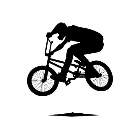 프로 Bmx 자전거 선수 실루 터 일러스트레이션 프리미엄 벡터
