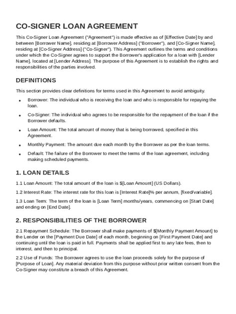 Co Signer Loan Agreement Template Form Fill Out And Sign Printable
