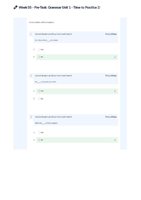 Week Pre Task Grammar Unit Time to Practice Inglés Week Pre Task
