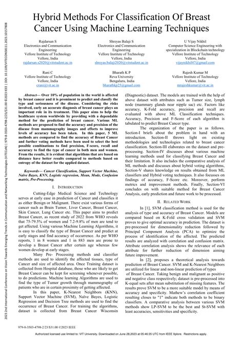 Pdf Hybrid Methods For Classification Of Breast Cancer Using Machine Learning Techniques