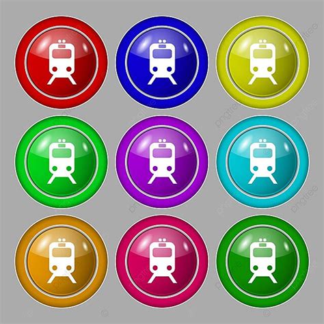 Vector Set Of Nine Colorful Circular Buttons With Train Icon Symbol Vector Naval