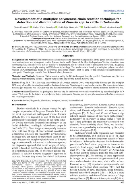 Pdf Development Of A Multiplex Polymerase Chain Reaction Technique For Detection And
