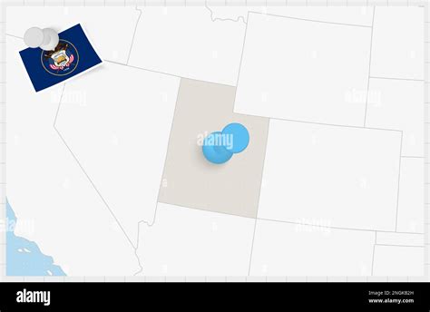 Map Of Utah With A Pinned Blue Pin Pinned Flag Of Utah Vector