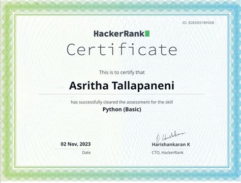 Secured Hackerrank Python Certificate Asritha Tallapaneni Posted On The Topic Linkedin
