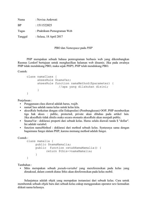 SOLUTION PBO Dan Namespace Pada PHP Studypool