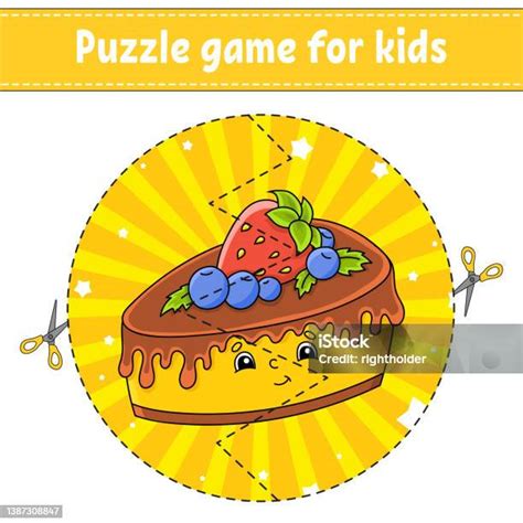 잘라 서 재생할 수 있습니다 둥근 퍼즐 아이들을위한 논리 퍼즐 활동 페이지입니다 생일 테마 유치원에 대한 절단 연습 만화 캐릭터