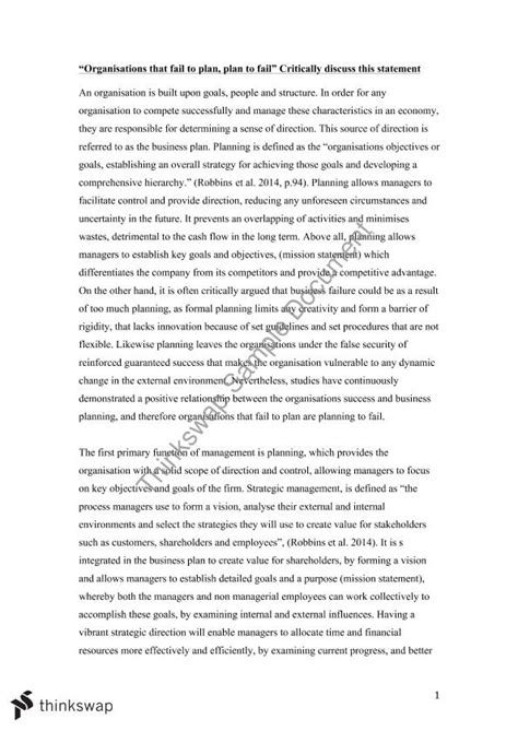 Assignment 1 Failing To Plan Plan To Fail Mgmt1002 Principles Of