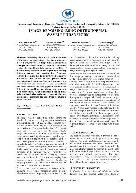 image denoising using orthonormal wavelet transform ijetecs
