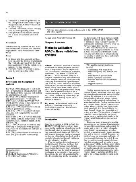 method validation aoac s three validation systems pdf