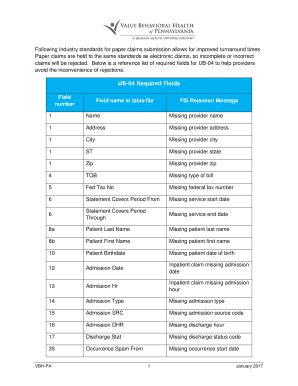 Fillable Online UB 04 Required Fields Fax Email Print PdfFiller