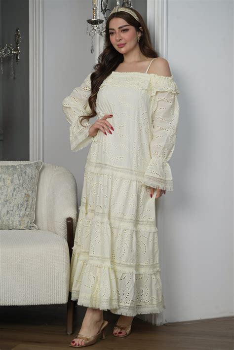 فستان ابيض لنن بكسر Zarina