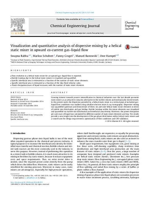 Pdf Visualization And Quantitative Analysis Of Dispersive Mixing By A Helical Static Mixer In