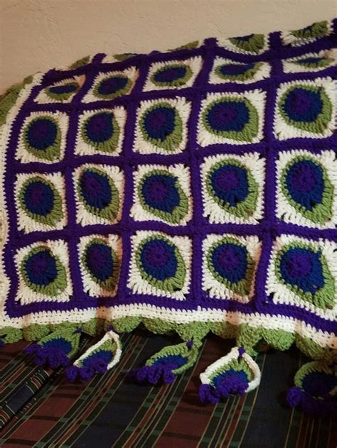Peacock Afghan Blanket Crochet Blanket Lap Blanket