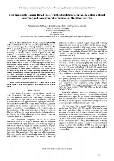 Pdf Modified Multi Carrier Based Pulse Width Modulation Technique To