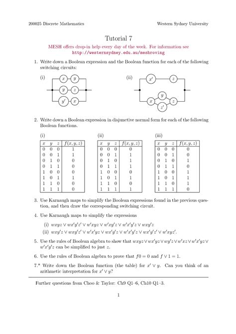 Dm Tutorial 7 200025 Discrete Mathematics Western Sydney University
