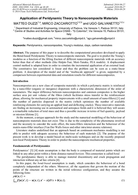 Application Of Peridynamic Theory To Nanocomposite Materials