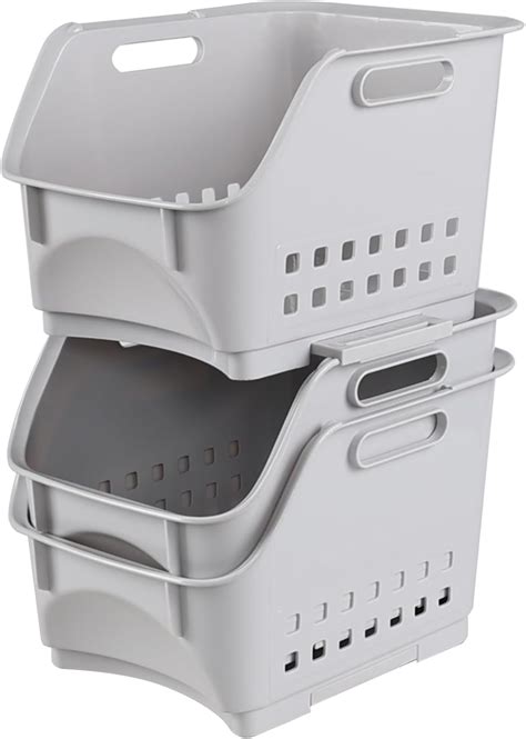 Xyskin Pack Plastic Stackable Storage Basket Stacking Storage Baskets Kitchen Grey Amazon