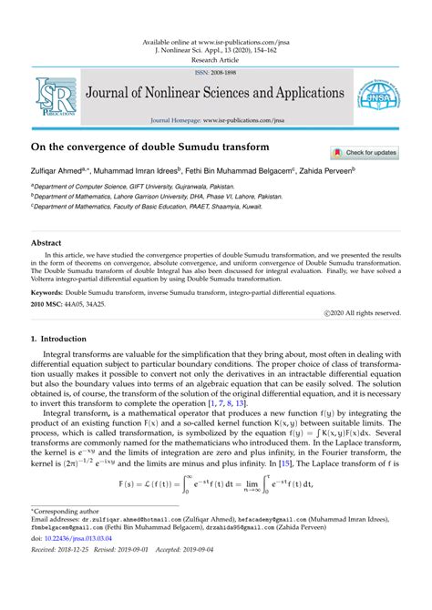 PDF On The Convergence Of Double Sumudu Transform