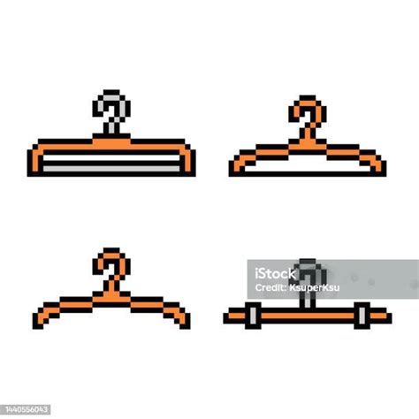 4개의 나무 옷걸이 세트 흰색 배경에 격리된 픽셀 아트 기호 올드 스쿨 레트로 빈티지 90 년대 80 년대 8 비트 슬롯 머신 2d 비디오 게임 그래픽 2차 도형에 대한