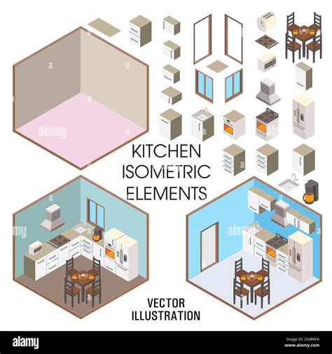 kitchen interior constructor vector flat isolated illustration