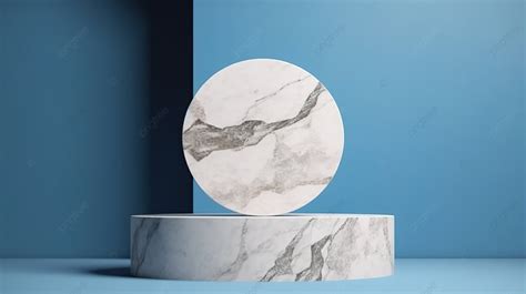 현실적인 대리석과 파란색 배경 3d 렌더링을 사용한 챔피언 연단 개념 현대적인 미니멀리즘 스타일 대리석 연단 3d 스탠드