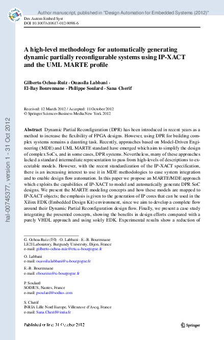 Pdf A High Level Methodology For Automatically Generating Dynamic Partially Reconfigurable