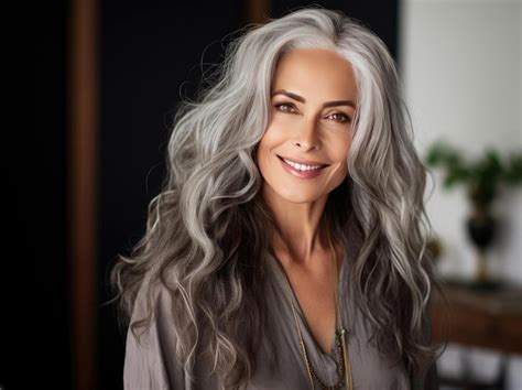 Premium Photo Woman With Long Thick Gray Hair