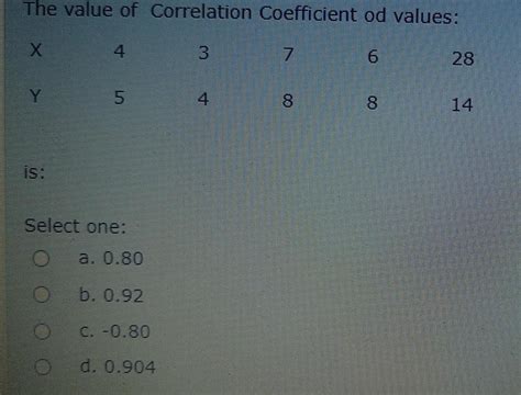 [answered] The Value Of Correlation Coefficient Od Values 5 Select One Kunduz