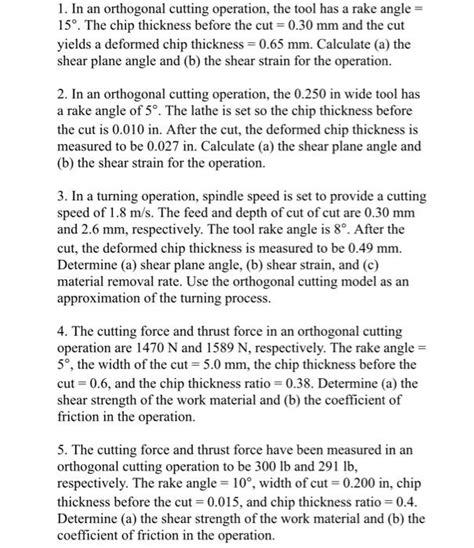 Solved 1 In An Orthogonal Cutting Operation The Tool Has A