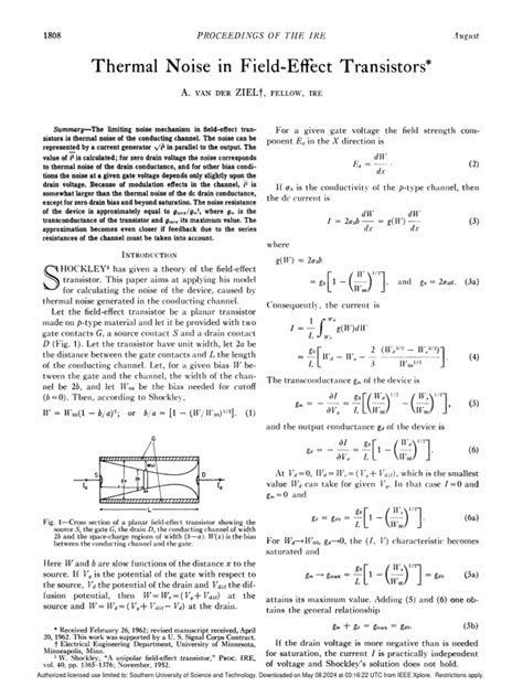 Thermal Noise In Field Effect Transistors Pdf Field Effect