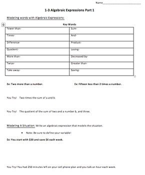 Algebra Expressions Equations And Inequalities Guided Notes Bundle Editable