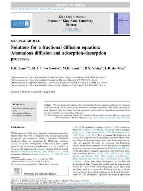 Pdf Solutions For A Fractional Diffusion Equation Anomalous