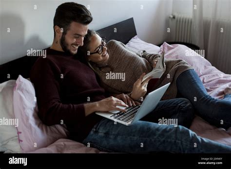 Using Computer At Home Stock Photo Alamy