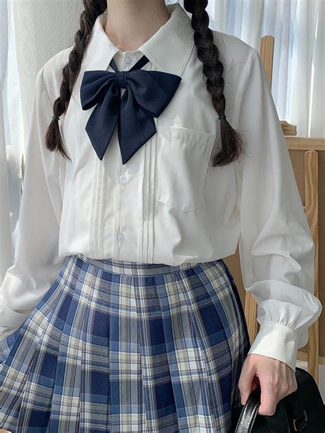 甜美日系风琴褶基础款jk制服衬衫女学院风长袖口袋直筒宽松打底衫虎窝淘