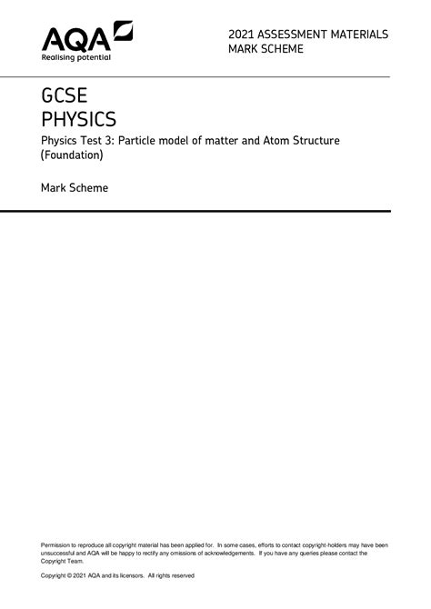 Aqa Gcse Physics 8463 Physics Test 3 Particle Model Of Matter And Atom Structure Foundation