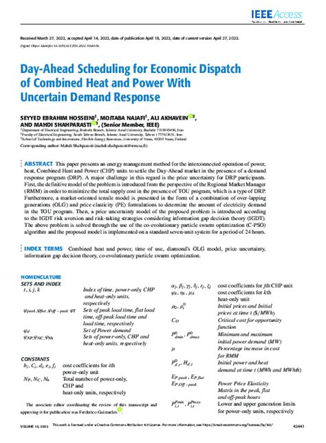 Pdf Day Ahead Scheduling For Economic Dispatch Of Combined Heat And Power With Uncertain