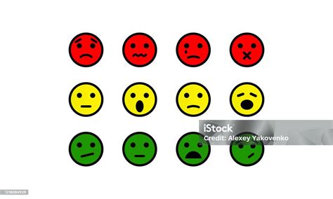감정 피드백 스케일 미소 이모티콘 또는 기쁨의 감정으로 얼굴 중립과 만족의 슬픔 이모티콘 아이콘의 집합입니다 흰색 배경에 얼굴 표정의 그림입니다 벡터 Eps 10 감정에