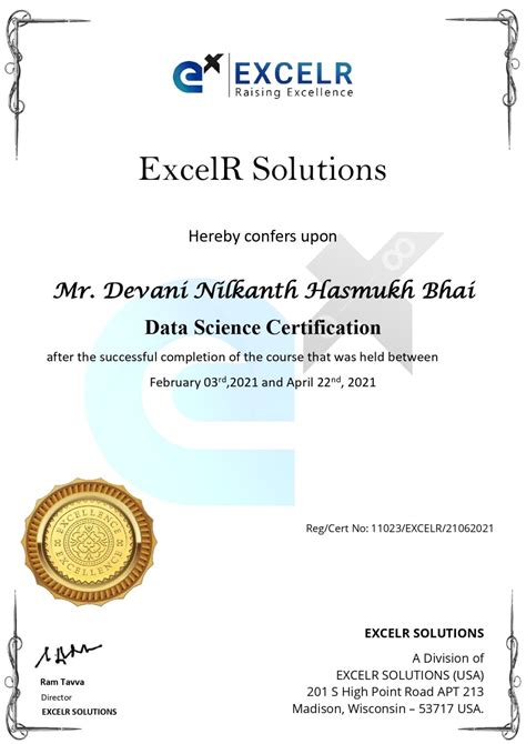 nilkanth devani on linkedin excelr certificate cecertified python datascience