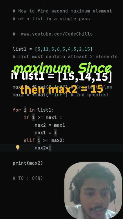 How To Find The Second Maximum Element In A List In A Single For Loop