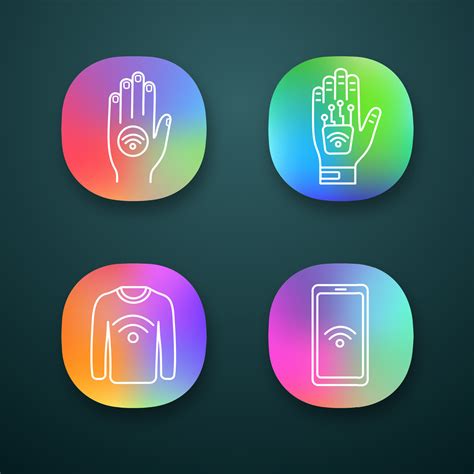 Nfc Technology App Icons Set Near Field Hand Sticker Implant Clothes