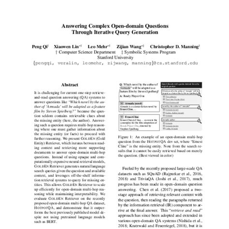 Answering Complex Open Domain Questions Through Iterative Query Generation ACL Anthology